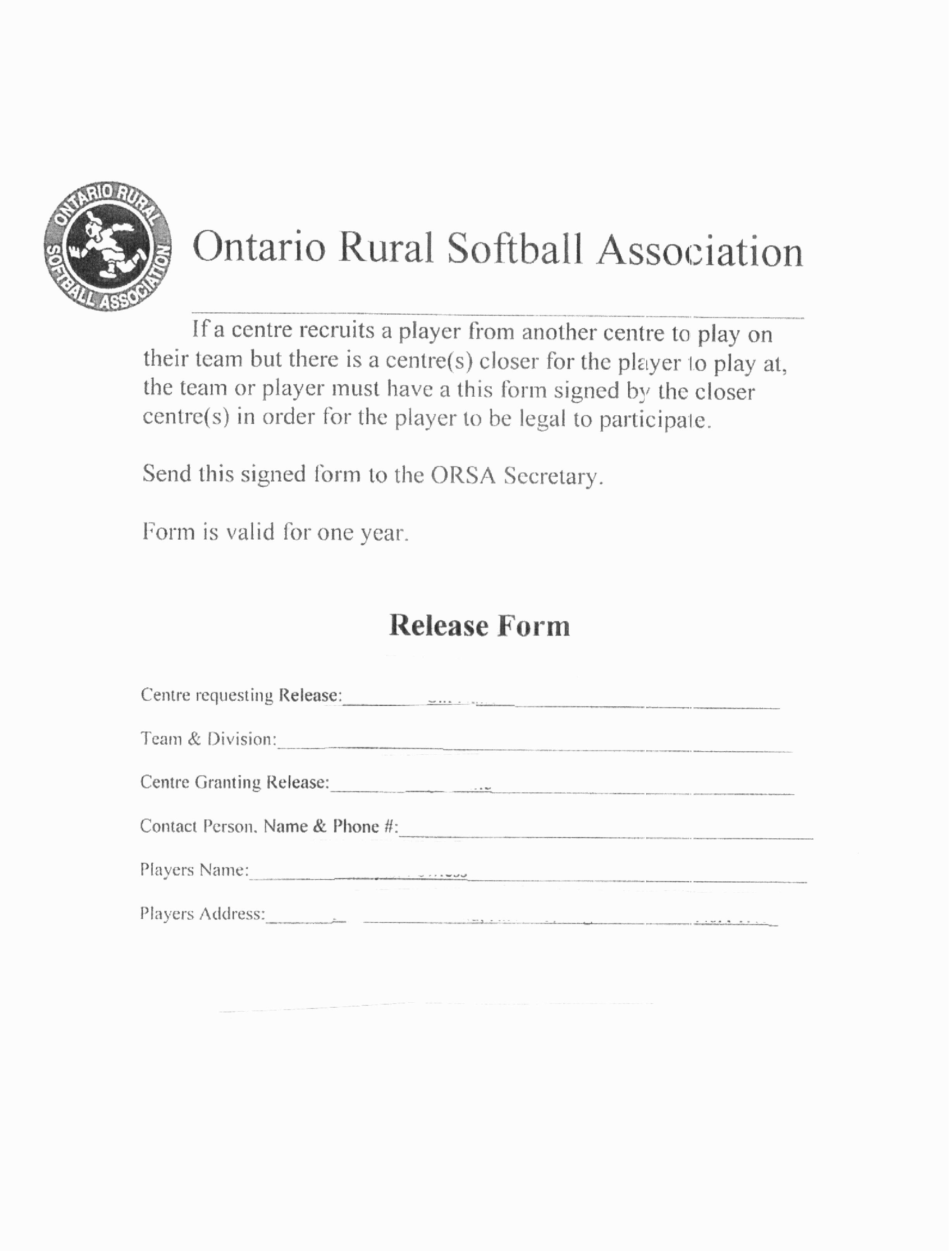 ORSA Player Release 2018 - Ontario Rural Softball Association